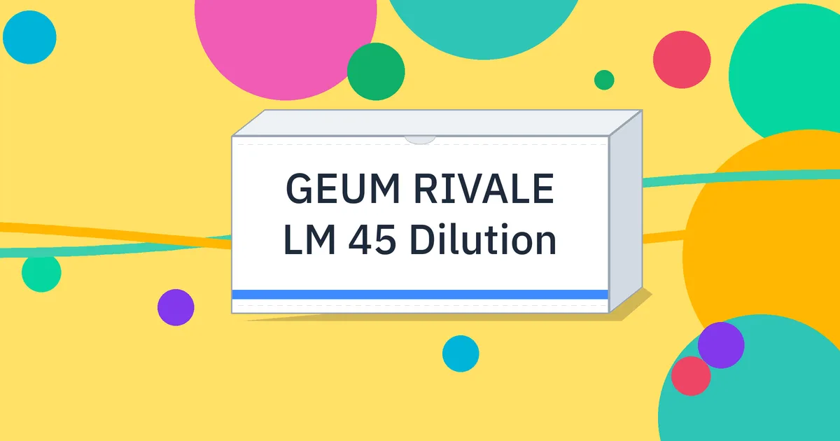 Symbolbild: Packung mit der Aufschrift GEUM RIVALE LM 45 Dilution (PZN 13543050) – Verfügbarkeit und Bezug in Apotheken in Frankfurt am Main