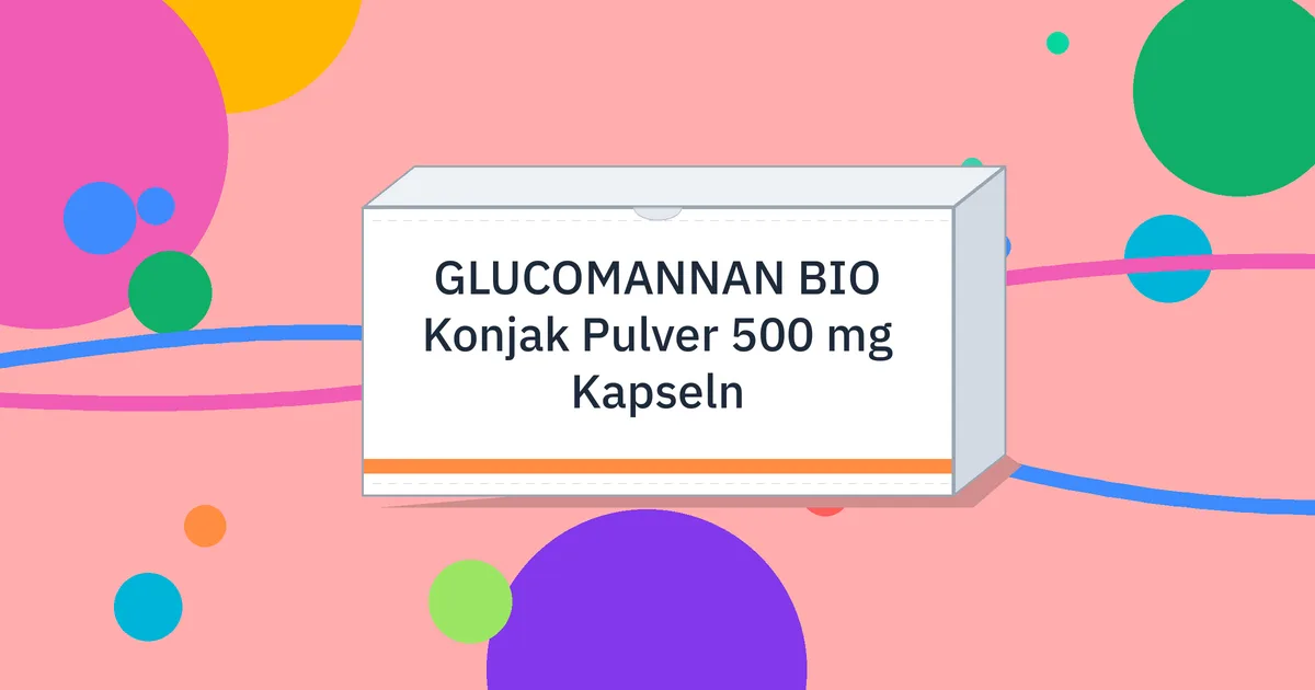 Symbolbild: Packung mit der Aufschrift GLUCOMANNAN BIO Konjak Pulver 500 mg Kapseln (PZN 17881766) – Verfügbarkeit und Bezug in Apotheken in Frankfurt am Main