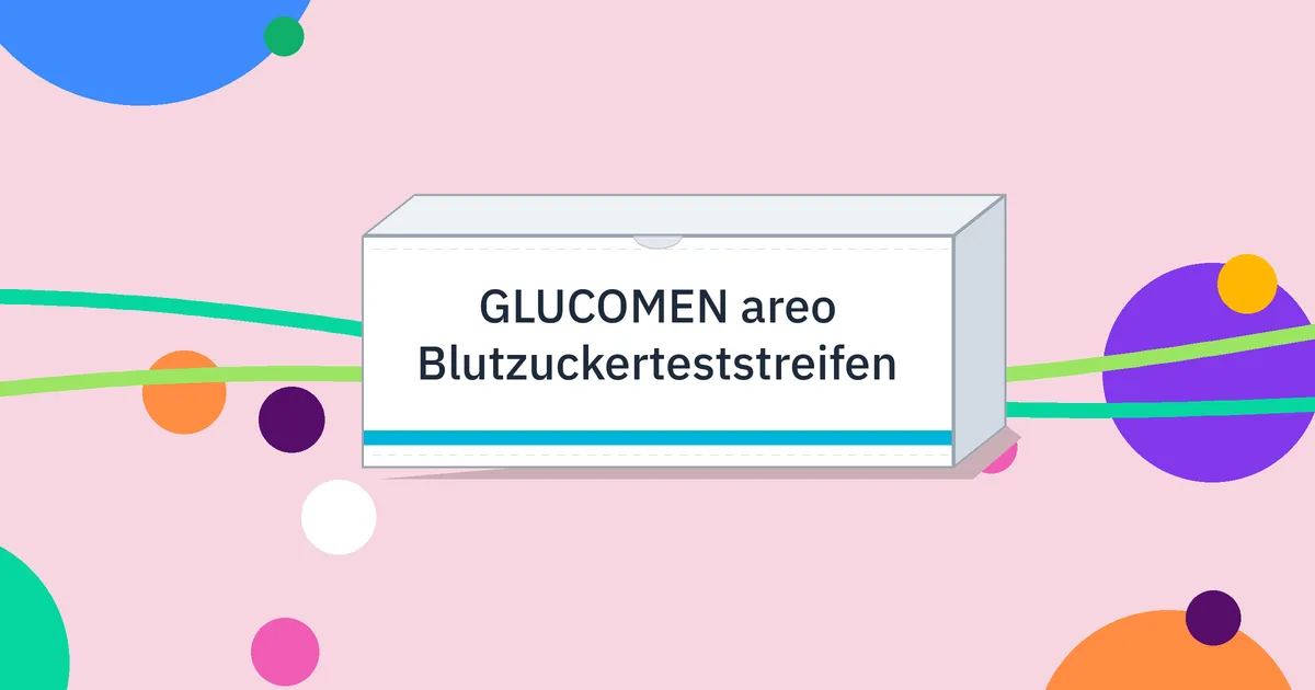 Symbolbild: Packung mit der Aufschrift GLUCOMEN areo Blutzuckerteststreifen (PZN 12469647) – Verfügbarkeit und Bezug in Apotheken in Frankfurt am Main