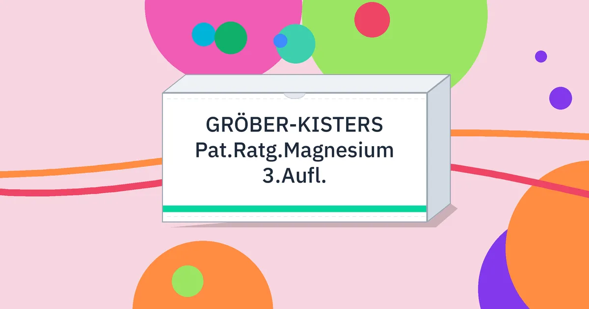 Symbolbild: Packung mit der Aufschrift GRÖBER-KISTERS Pat.Ratg.Magnesium 3.Aufl. (PZN 13826776) – Verfügbarkeit und Bezug in Apotheken in Frankfurt am Main