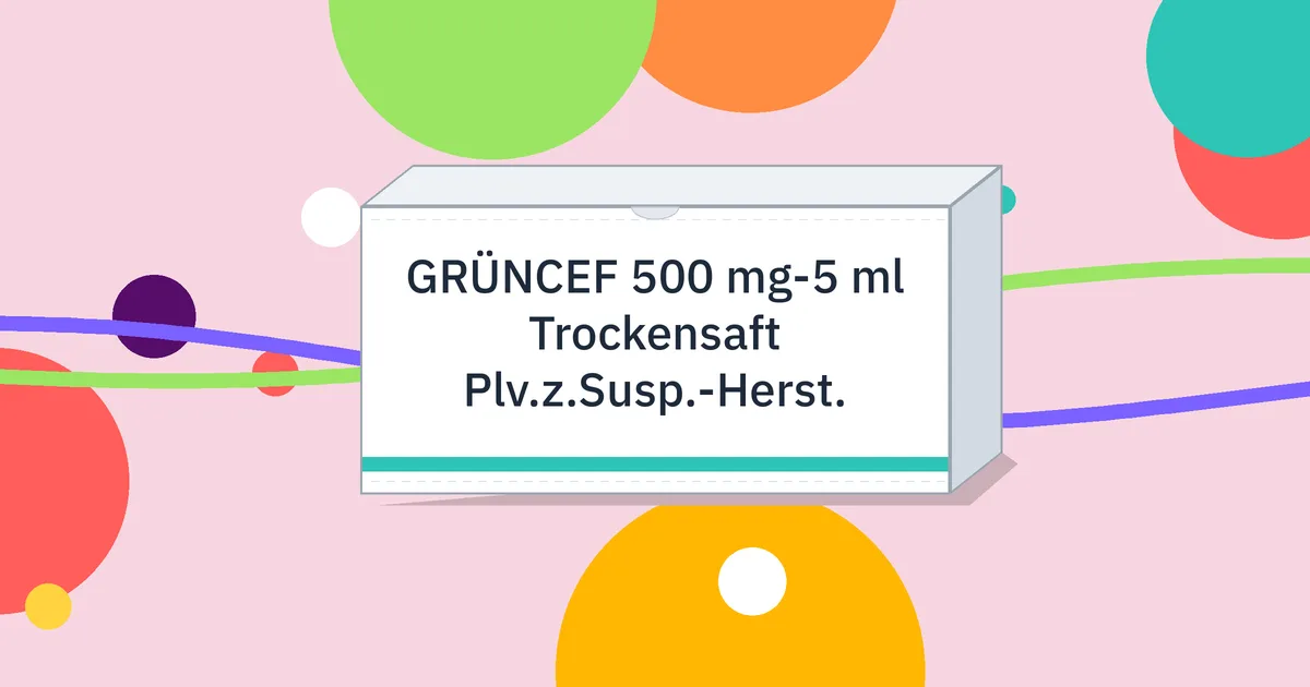 Symbolbild: Packung mit der Aufschrift GRÜNCEF 500 mg-5 ml Trockensaft Plv.z.Susp.-Herst. (PZN 08776071) – Verfügbarkeit und Bezug in Apotheken in Frankfurt am Main