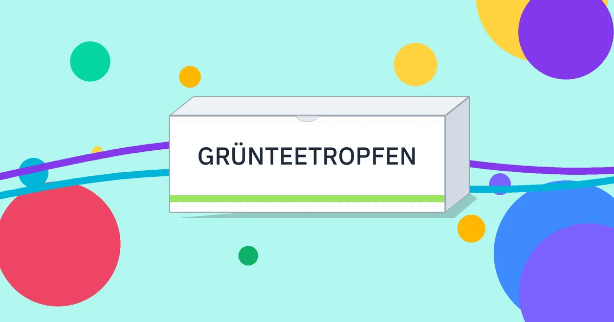 Symbolbild: Packung mit der Aufschrift GRÜNTEETROPFEN (PZN 16129730) – Verfügbarkeit und Bezug in Apotheken in Frankfurt am Main