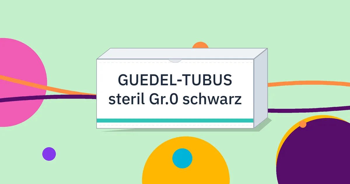 Symbolbild: Packung mit der Aufschrift GUEDEL-TUBUS steril Gr.0 schwarz (PZN 13833032) – Verfügbarkeit und Bezug in Apotheken in Frankfurt am Main