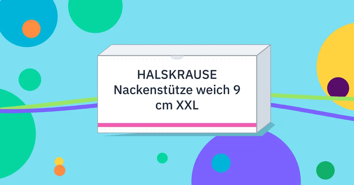 Symbolbild: Packung mit der Aufschrift HALSKRAUSE Nackenstütze weich 9 cm XXL (PZN 19069052) – Verfügbarkeit und Bezug in Apotheken in Frankfurt am Main