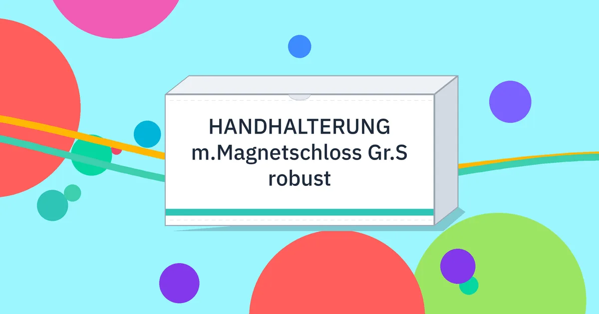 Symbolbild: Packung mit der Aufschrift HANDHALTERUNG m.Magnetschloss Gr.S robust (PZN 11574394) – Verfügbarkeit und Bezug in Apotheken in Frankfurt am Main