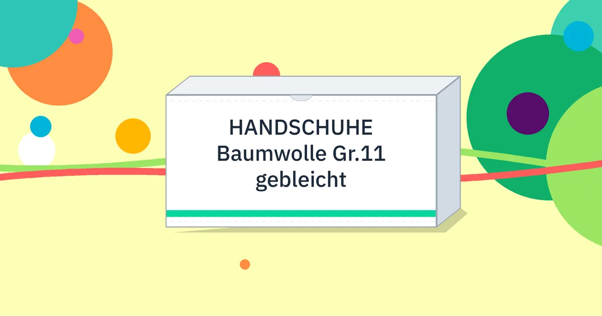 Symbolbild: Packung mit der Aufschrift HANDSCHUHE Baumwolle Gr.11 gebleicht (PZN 01468981) – Verfügbarkeit und Bezug in Apotheken in Frankfurt am Main