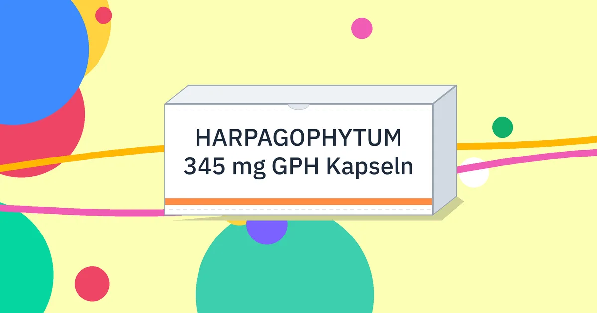 Symbolbild: Packung mit der Aufschrift HARPAGOPHYTUM 345 mg GPH Kapseln (PZN 20857375) – Verfügbarkeit und Bezug in Apotheken in Frankfurt am Main