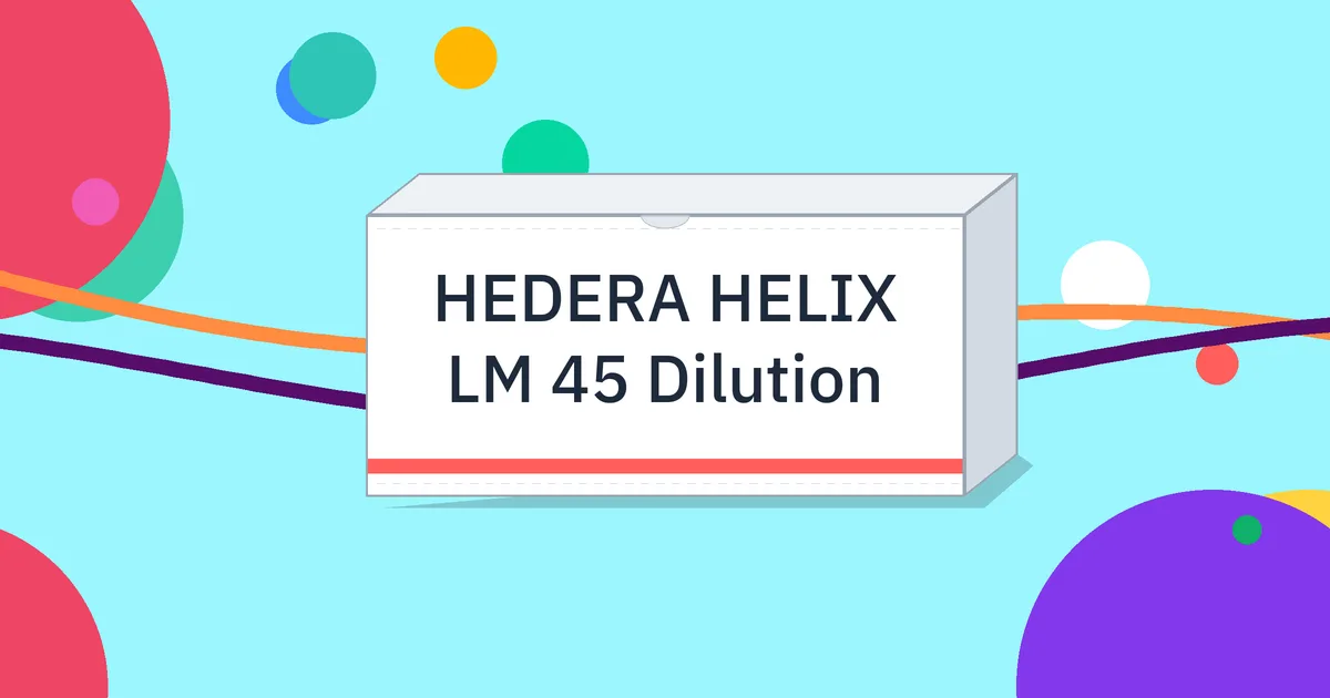 Symbolbild: Packung mit der Aufschrift HEDERA HELIX LM 45 Dilution (PZN 12885587) – Verfügbarkeit und Bezug in Apotheken in Frankfurt am Main