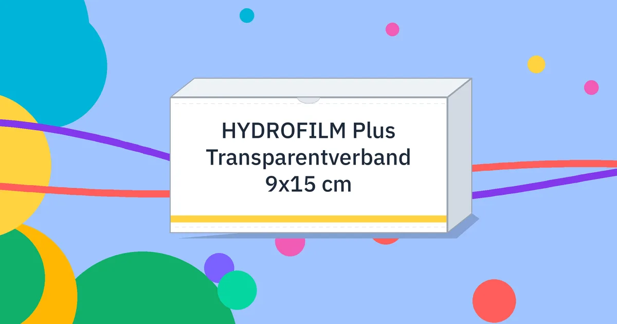 Symbolbild: Packung mit der Aufschrift HYDROFILM Plus Transparentverband 9x15 cm (PZN 00948555) – Verfügbarkeit und Bezug in Apotheken in Frankfurt am Main