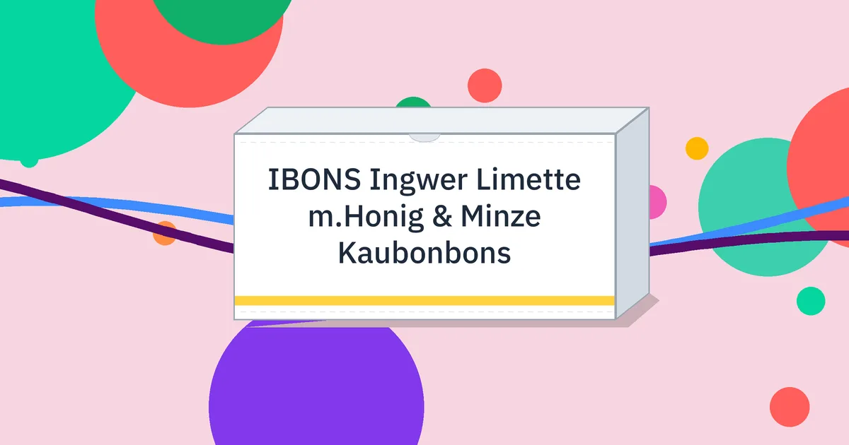 Symbolbild: Packung mit der Aufschrift IBONS Ingwer Limette m.Honig & Minze Kaubonbons (PZN 19093553) – Verfügbarkeit und Bezug in Apotheken in Frankfurt am Main