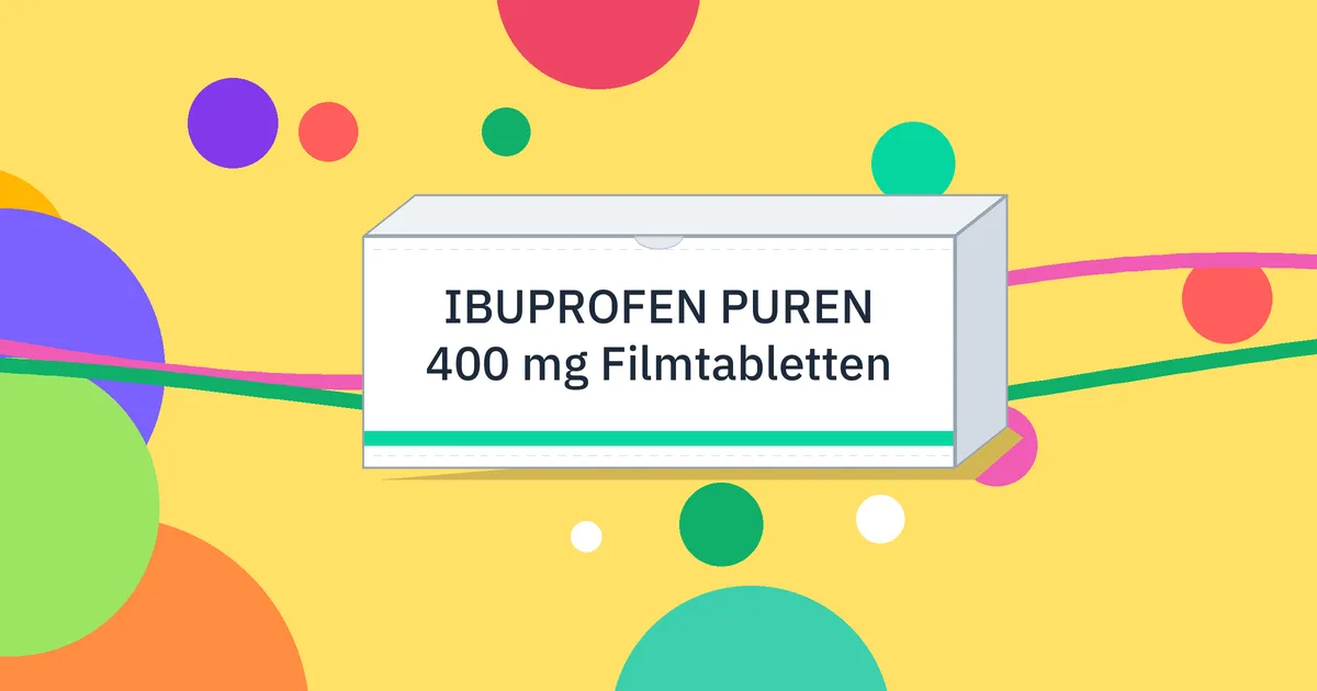 Symbolbild: Packung mit der Aufschrift IBUPROFEN PUREN 400 mg Filmtabletten (PZN 13816660) – Verfügbarkeit und Bezug in Apotheken in Frankfurt am Main