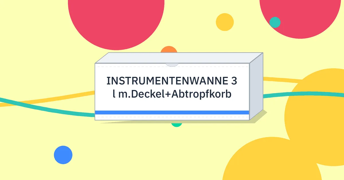 Symbolbild: Packung mit der Aufschrift INSTRUMENTENWANNE 3 l m.Deckel+Abtropfkorb (PZN 09729085) – Verfügbarkeit und Bezug in Apotheken in Frankfurt am Main