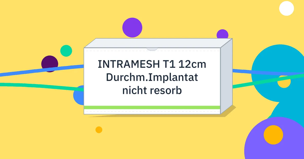 Symbolbild: Packung mit der Aufschrift INTRAMESH T1 12cm Durchm.Implantat nicht resorb (PZN 19505010) – Verfügbarkeit und Bezug in Apotheken in Frankfurt am Main