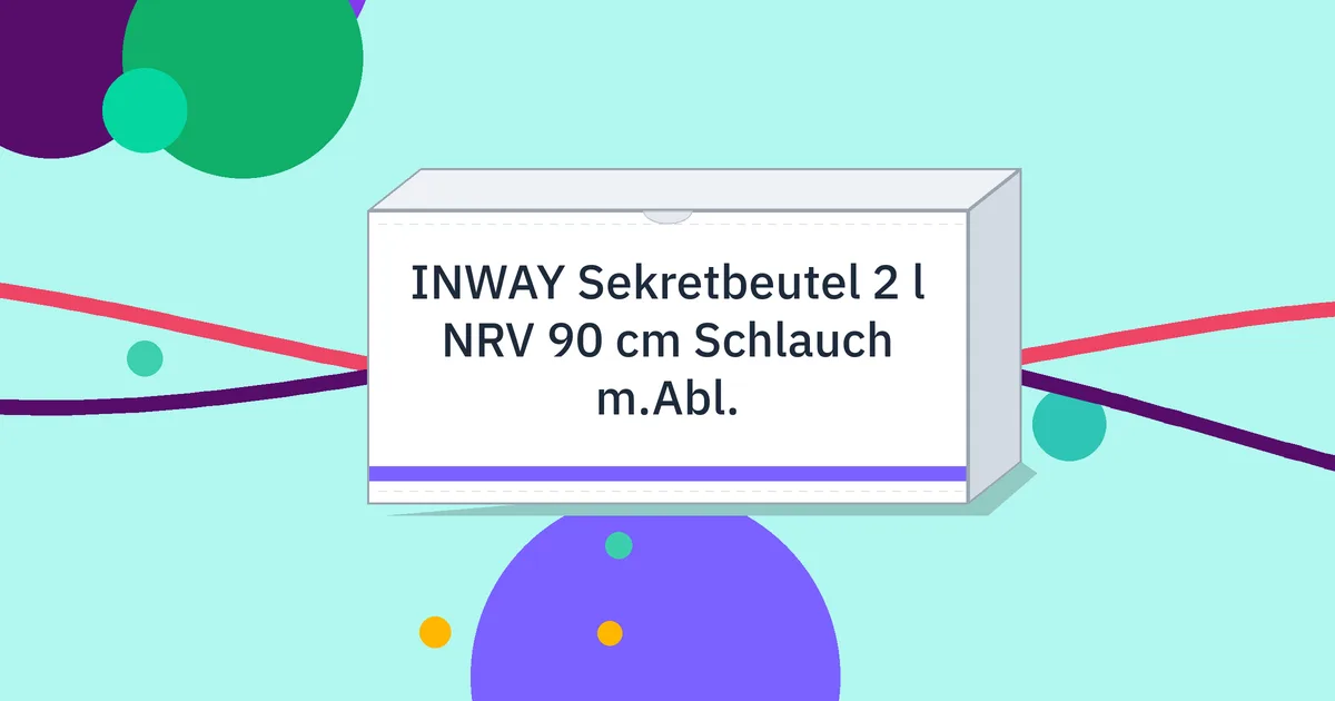 Symbolbild: Packung mit der Aufschrift INWAY Sekretbeutel 2 l NRV 90 cm Schlauch m.Abl. (PZN 09316265) – Verfügbarkeit und Bezug in Apotheken in Frankfurt am Main