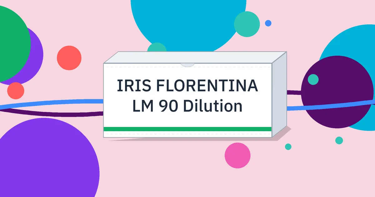 Symbolbild: Packung mit der Aufschrift IRIS FLORENTINA LM 90 Dilution (PZN 13561214) – Verfügbarkeit und Bezug in Apotheken in Frankfurt am Main