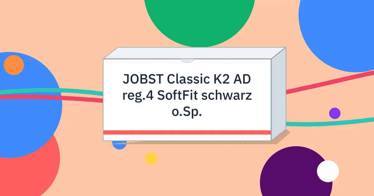 Symbolbild: Packung mit der Aufschrift JOBST Classic K2 AD reg.4 SoftFit schwarz o.Sp. (PZN 14221791) – Verfügbarkeit und Bezug in Apotheken in Frankfurt am Main