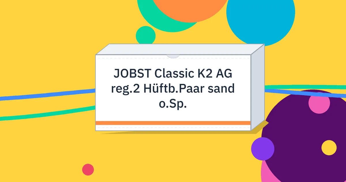 Symbolbild: Packung mit der Aufschrift JOBST Classic K2 AG reg.2 Hüftb.Paar sand o.Sp. (PZN 13066779) – Verfügbarkeit und Bezug in Apotheken in Frankfurt am Main
