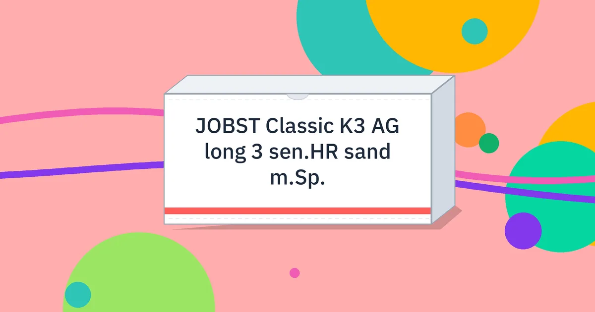Symbolbild: Packung mit der Aufschrift JOBST Classic K3 AG long 3 sen.HR sand m.Sp. (PZN 17958167) – Verfügbarkeit und Bezug in Apotheken in Frankfurt am Main