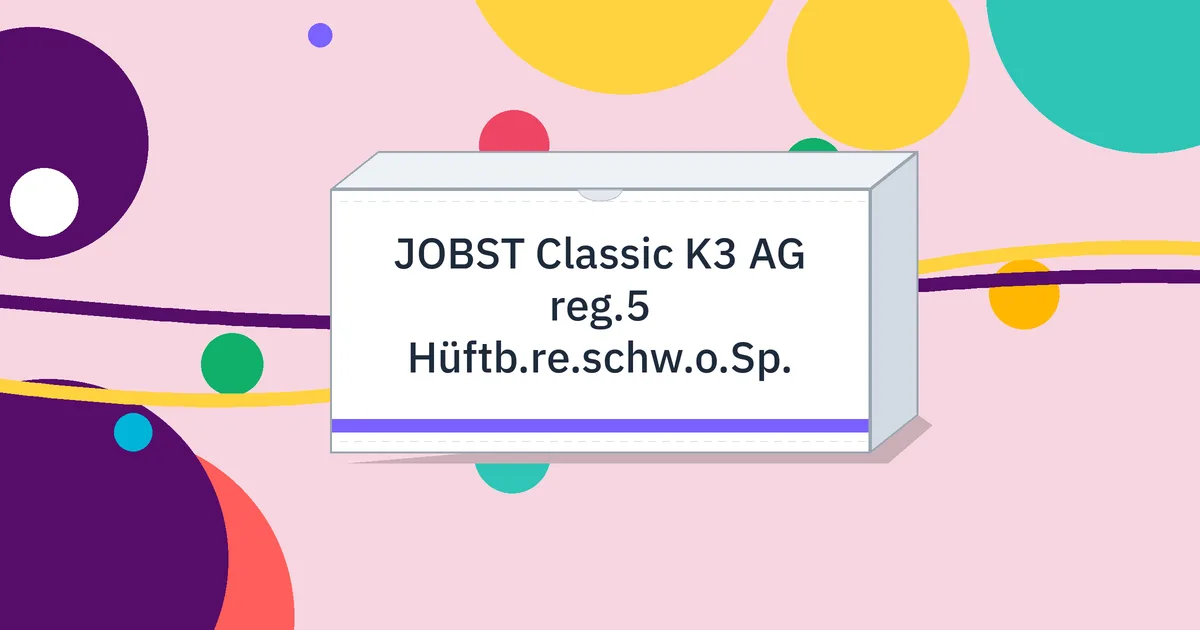 Symbolbild: Packung mit der Aufschrift JOBST Classic K3 AG reg.5 Hüftb.re.schw.o.Sp. (PZN 13076619) – Verfügbarkeit und Bezug in Apotheken in Frankfurt am Main