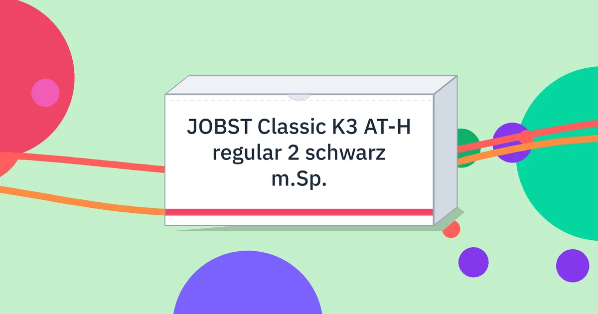 Symbolbild: Packung mit der Aufschrift JOBST Classic K3 AT-H regular 2 schwarz m.Sp. (PZN 13077671) – Verfügbarkeit und Bezug in Apotheken in Frankfurt am Main
