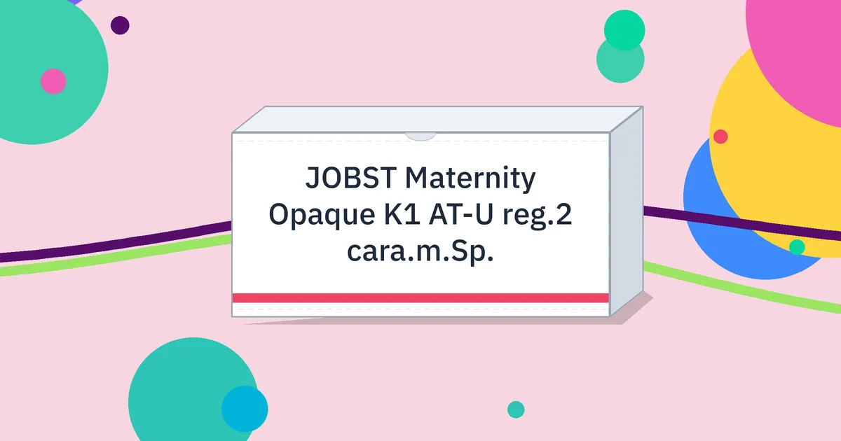 Symbolbild: Packung mit der Aufschrift JOBST Maternity Opaque K1 AT-U reg.2 cara.m.Sp. (PZN 15850566) – Verfügbarkeit und Bezug in Apotheken in Frankfurt am Main