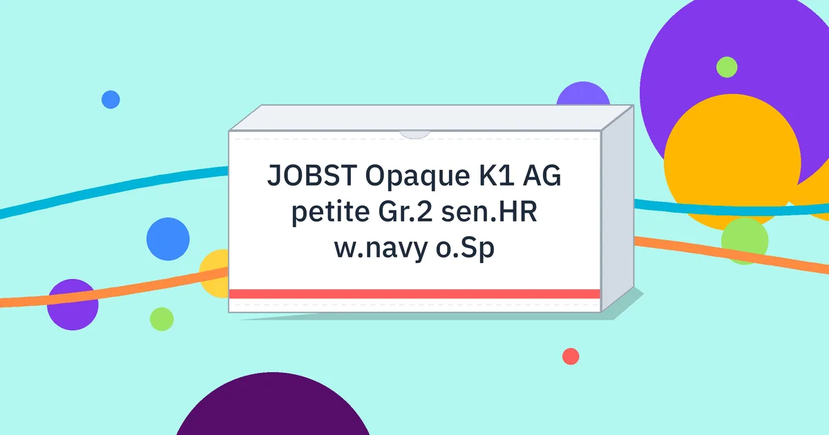Symbolbild: Packung mit der Aufschrift JOBST Opaque K1 AG petite Gr.2 sen.HR w.navy o.Sp (PZN 13089295) – Verfügbarkeit und Bezug in Apotheken in Frankfurt am Main