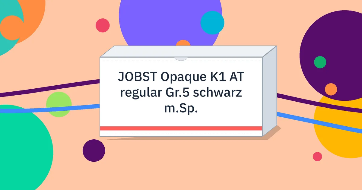 Symbolbild: Packung mit der Aufschrift JOBST Opaque K1 AT regular Gr.5 schwarz m.Sp. (PZN 13107202) – Verfügbarkeit und Bezug in Apotheken in Frankfurt am Main