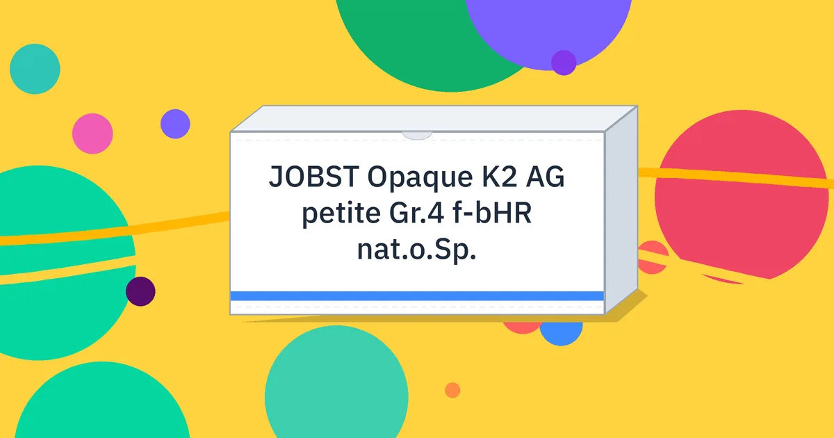 Symbolbild: Packung mit der Aufschrift JOBST Opaque K2 AG petite Gr.4 f-bHR nat.o.Sp. (PZN 10723691) – Verfügbarkeit und Bezug in Apotheken in Frankfurt am Main