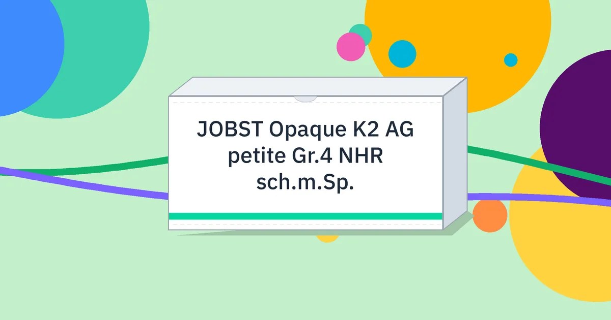 Symbolbild: Packung mit der Aufschrift JOBST Opaque K2 AG petite Gr.4 NHR sch.m.Sp. (PZN 10724029) – Verfügbarkeit und Bezug in Apotheken in Frankfurt am Main