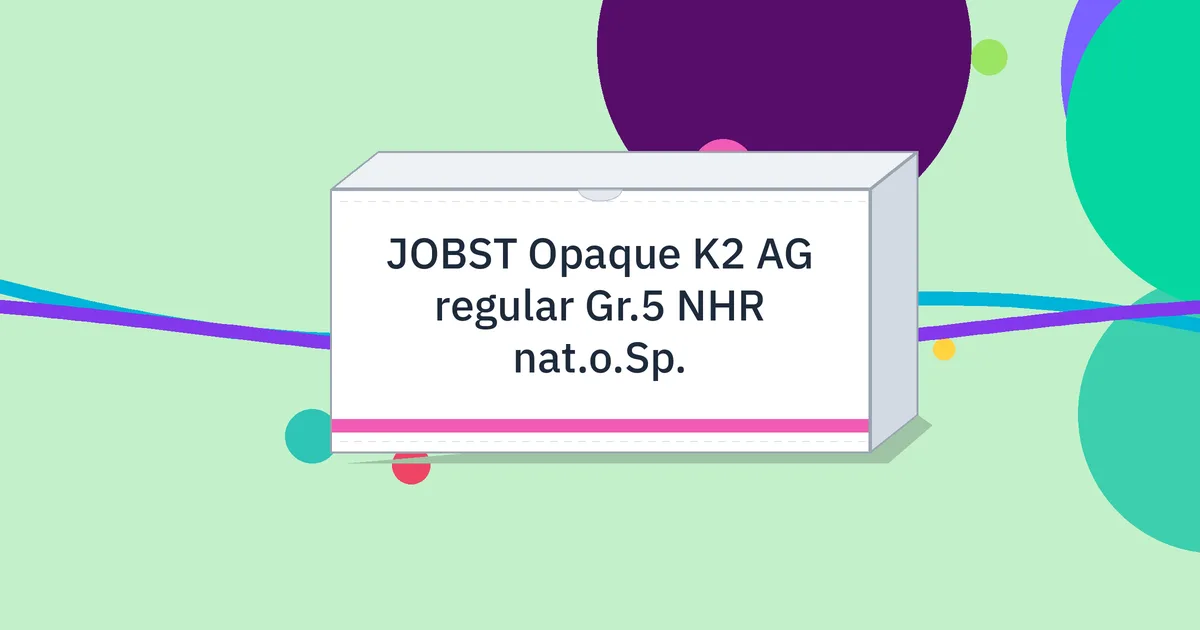 Symbolbild: Packung mit der Aufschrift JOBST Opaque K2 AG regular Gr.5 NHR nat.o.Sp. (PZN 11252650) – Verfügbarkeit und Bezug in Apotheken in Frankfurt am Main