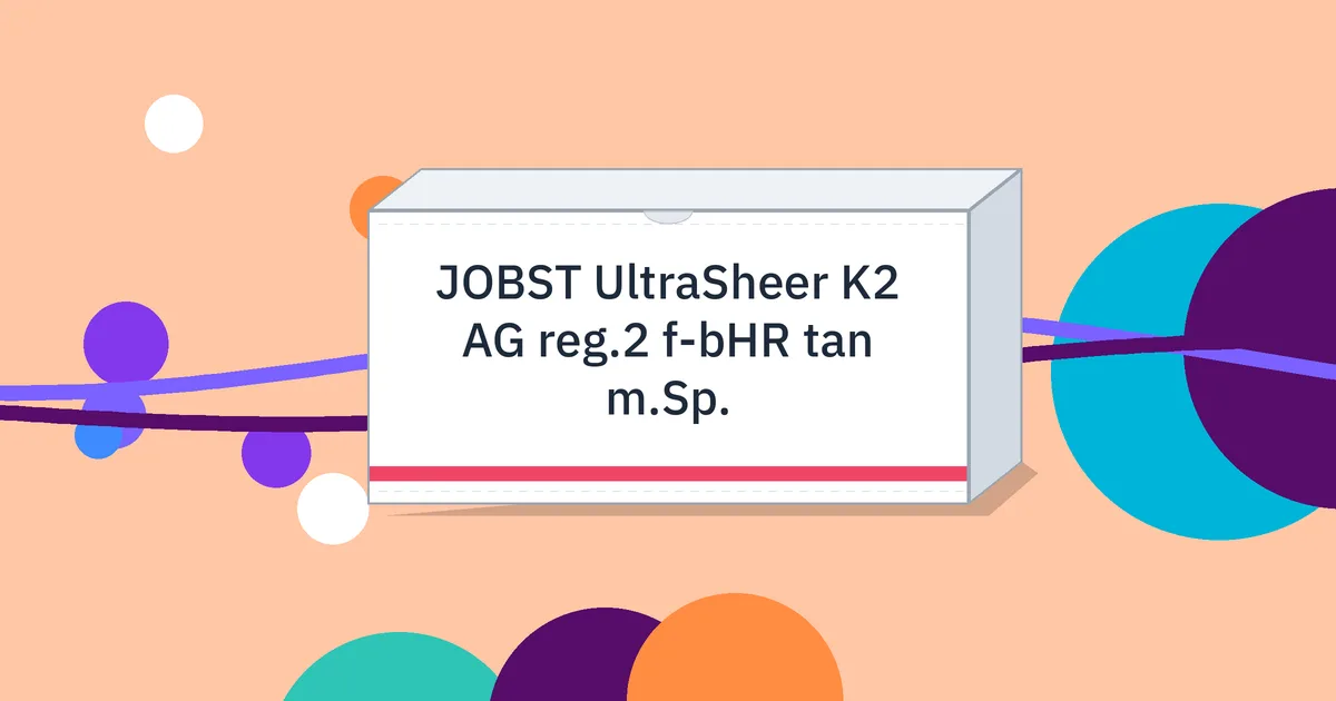 Symbolbild: Packung mit der Aufschrift JOBST UltraSheer K2 AG reg.2 f-bHR tan m.Sp. (PZN 16302128) – Verfügbarkeit und Bezug in Apotheken in Frankfurt am Main