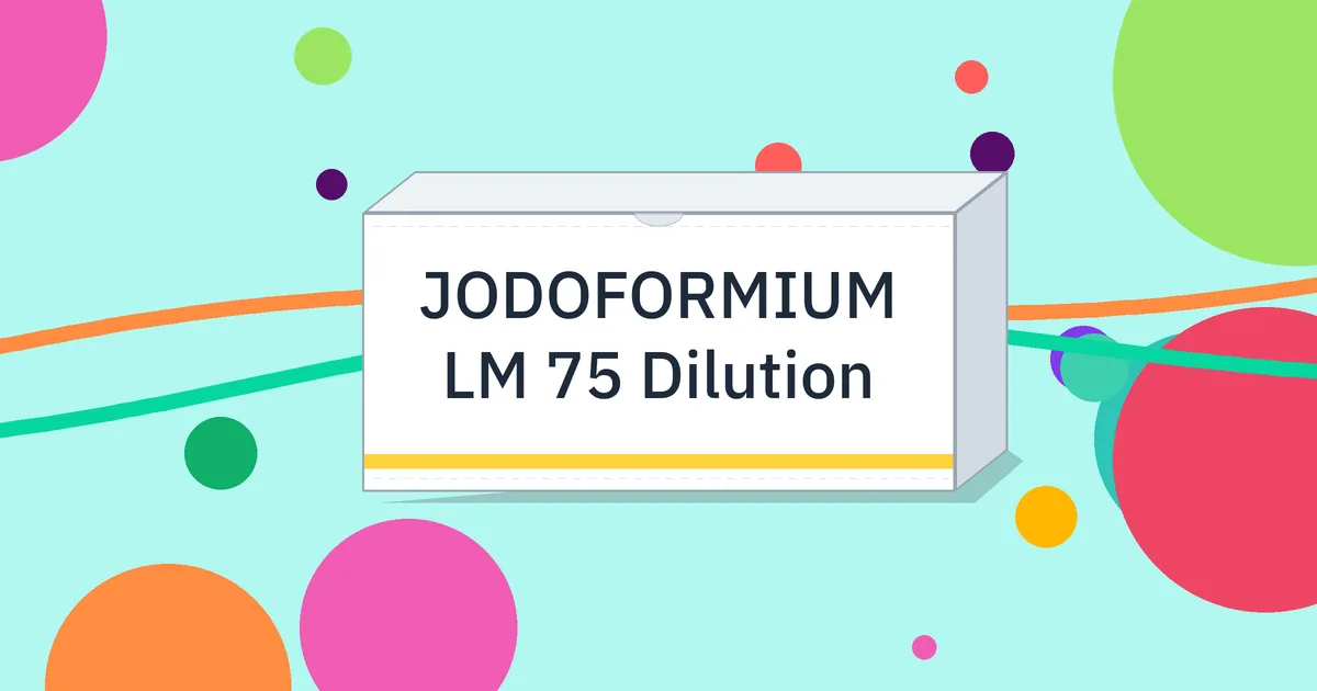 Symbolbild: Packung mit der Aufschrift JODOFORMIUM LM 75 Dilution (PZN 13563495) – Verfügbarkeit und Bezug in Apotheken in Frankfurt am Main