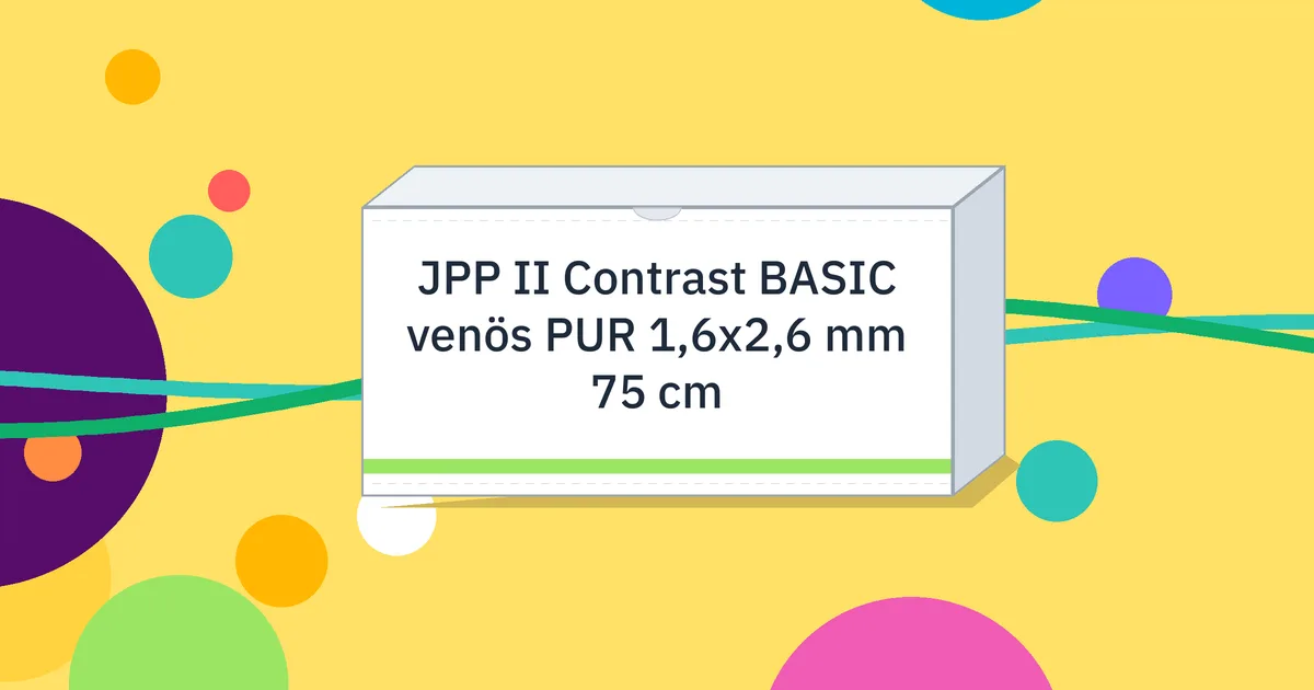 Symbolbild: Packung mit der Aufschrift JPP II Contrast BASIC venös PUR 1,6x2,6 mm 75 cm (PZN 07591116) – Verfügbarkeit und Bezug in Apotheken in Frankfurt am Main