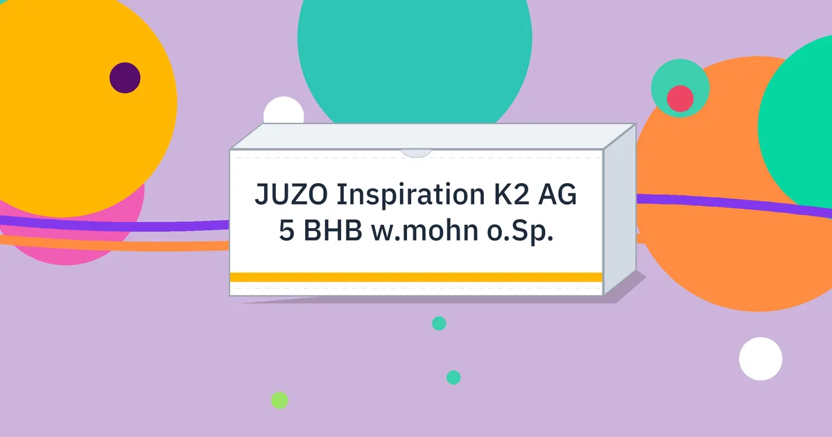 Symbolbild: Packung mit der Aufschrift JUZO Inspiration K2 AG 5 BHB w.mohn o.Sp. (PZN 14849590) – Verfügbarkeit und Bezug in Apotheken in Frankfurt am Main