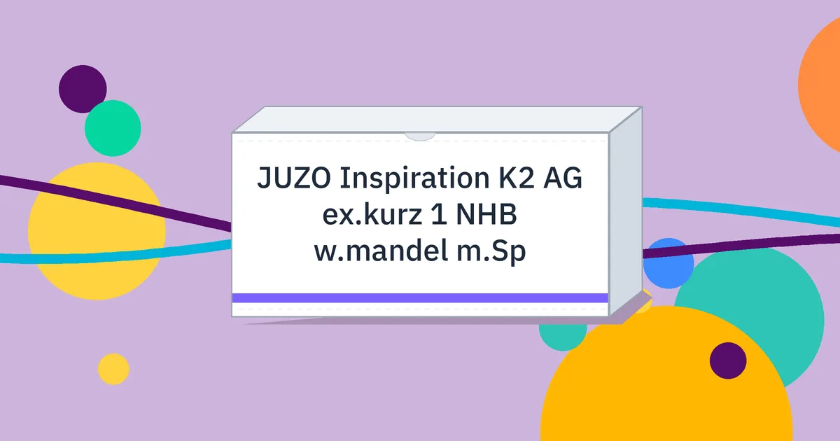 Symbolbild: Packung mit der Aufschrift JUZO Inspiration K2 AG ex.kurz 1 NHB w.mandel m.Sp (PZN 14961536) – Verfügbarkeit und Bezug in Apotheken in Frankfurt am Main
