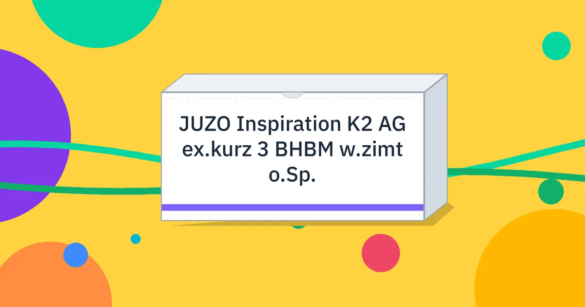 Symbolbild: Packung mit der Aufschrift JUZO Inspiration K2 AG ex.kurz 3 BHBM w.zimt o.Sp. (PZN 14885812) – Verfügbarkeit und Bezug in Apotheken in Frankfurt am Main