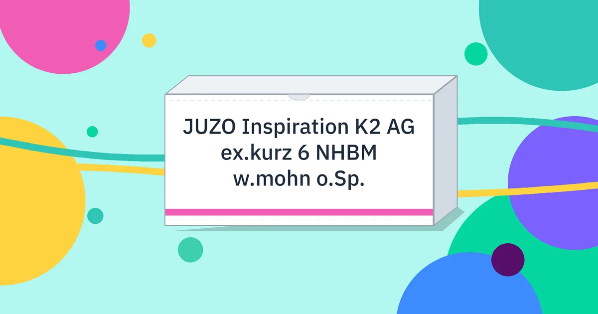 Symbolbild: Packung mit der Aufschrift JUZO Inspiration K2 AG ex.kurz 6 NHBM w.mohn o.Sp. (PZN 14952164) – Verfügbarkeit und Bezug in Apotheken in Frankfurt am Main