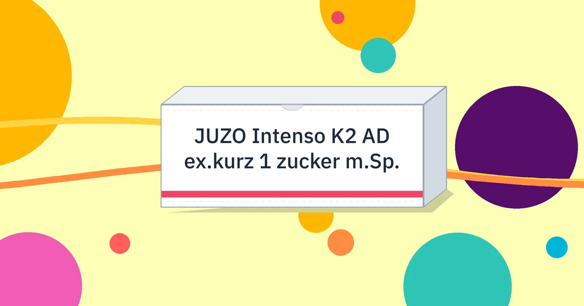 Symbolbild: Packung mit der Aufschrift JUZO Intenso K2 AD ex.kurz 1 zucker m.Sp. (PZN 18607760) – Verfügbarkeit und Bezug in Apotheken in Frankfurt am Main
