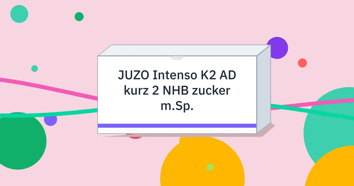 Symbolbild: Packung mit der Aufschrift JUZO Intenso K2 AD kurz 2 NHB zucker m.Sp. (PZN 18610733) – Verfügbarkeit und Bezug in Apotheken in Frankfurt am Main