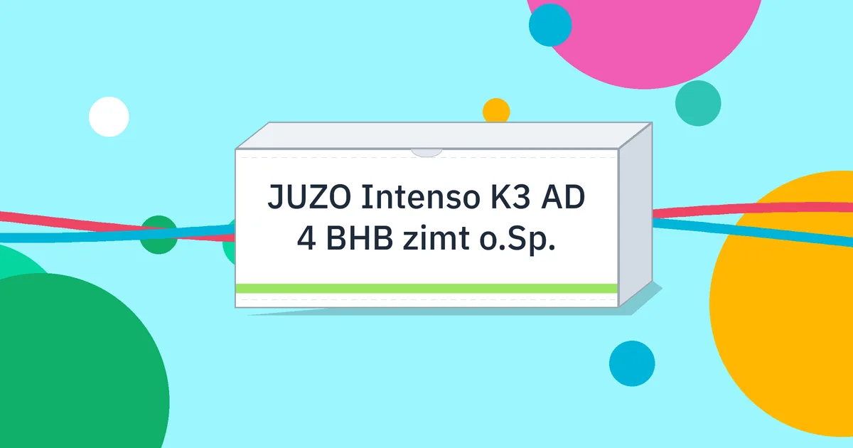 Symbolbild: Packung mit der Aufschrift JUZO Intenso K3 AD 4 BHB zimt o.Sp. (PZN 18644933) – Verfügbarkeit und Bezug in Apotheken in Frankfurt am Main