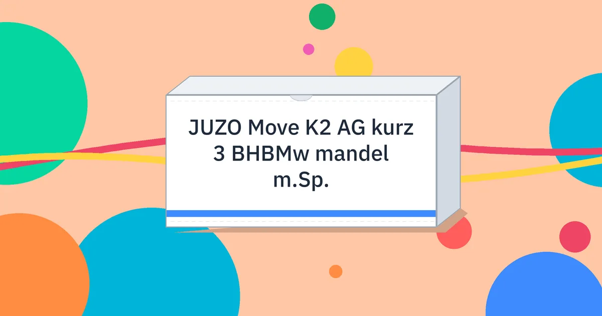 Symbolbild: Packung mit der Aufschrift JUZO Move K2 AG kurz 3 BHBMw mandel m.Sp. (PZN 16649978) – Verfügbarkeit und Bezug in Apotheken in Frankfurt am Main