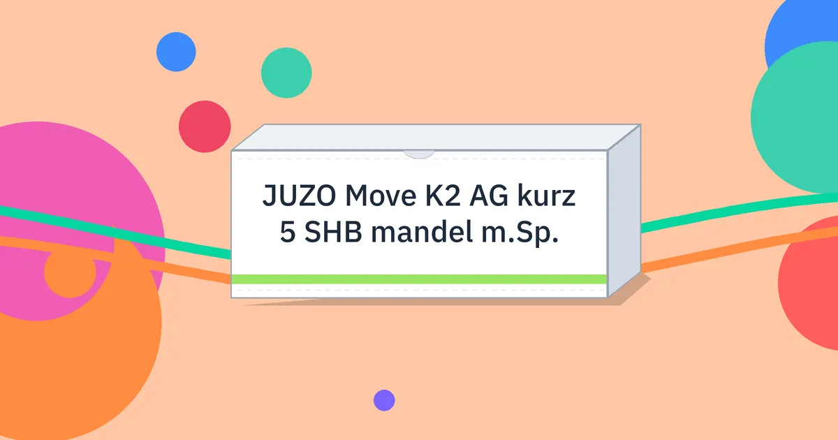 Symbolbild: Packung mit der Aufschrift JUZO Move K2 AG kurz 5 SHB mandel m.Sp. (PZN 16651308) – Verfügbarkeit und Bezug in Apotheken in Frankfurt am Main