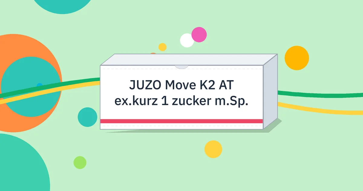 Symbolbild: Packung mit der Aufschrift JUZO Move K2 AT ex.kurz 1 zucker m.Sp. (PZN 20670501) – Verfügbarkeit und Bezug in Apotheken in Frankfurt am Main