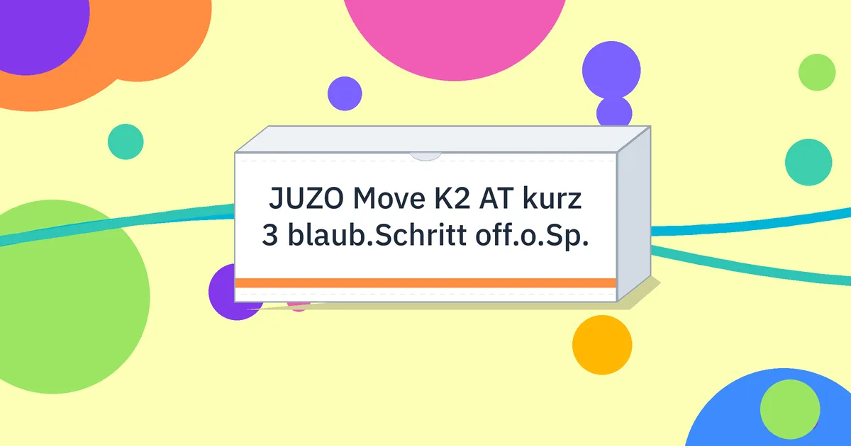 Symbolbild: Packung mit der Aufschrift JUZO Move K2 AT kurz 3 blaub.Schritt off.o.Sp. (PZN 20675987) – Verfügbarkeit und Bezug in Apotheken in Frankfurt am Main