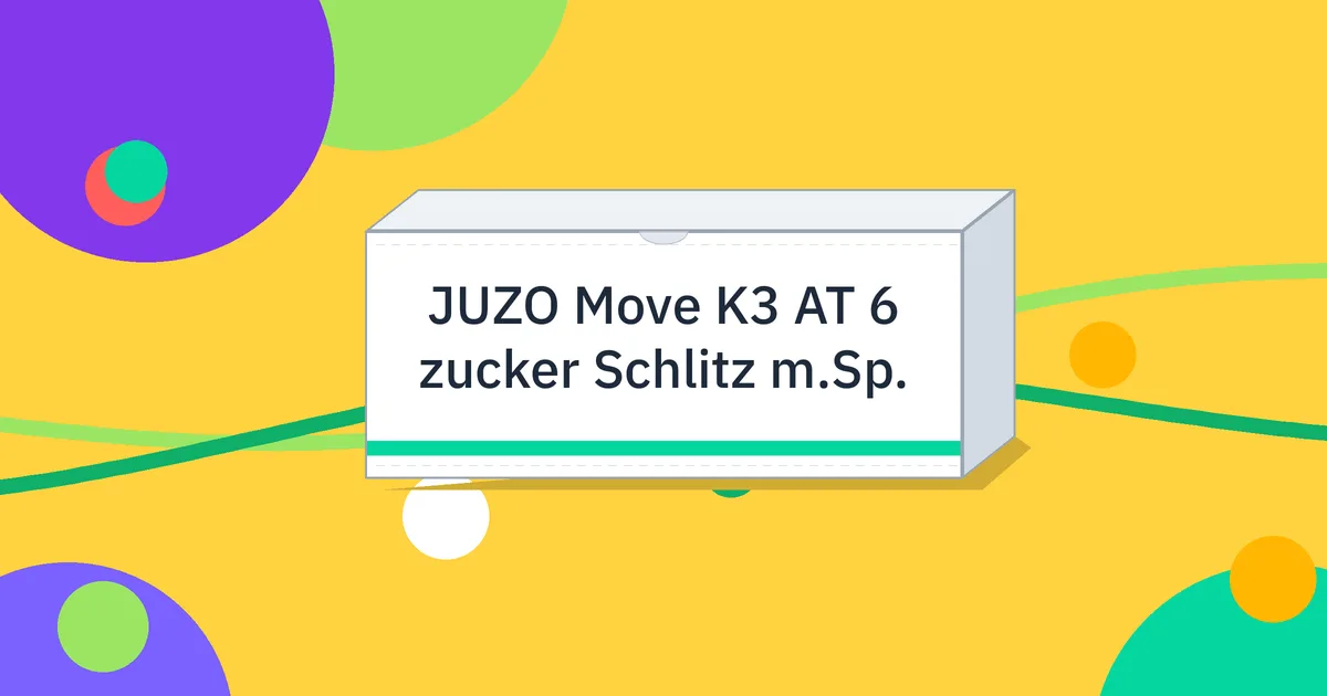 Symbolbild: Packung mit der Aufschrift JUZO Move K3 AT 6 zucker Schlitz m.Sp. (PZN 20677762) – Verfügbarkeit und Bezug in Apotheken in Frankfurt am Main