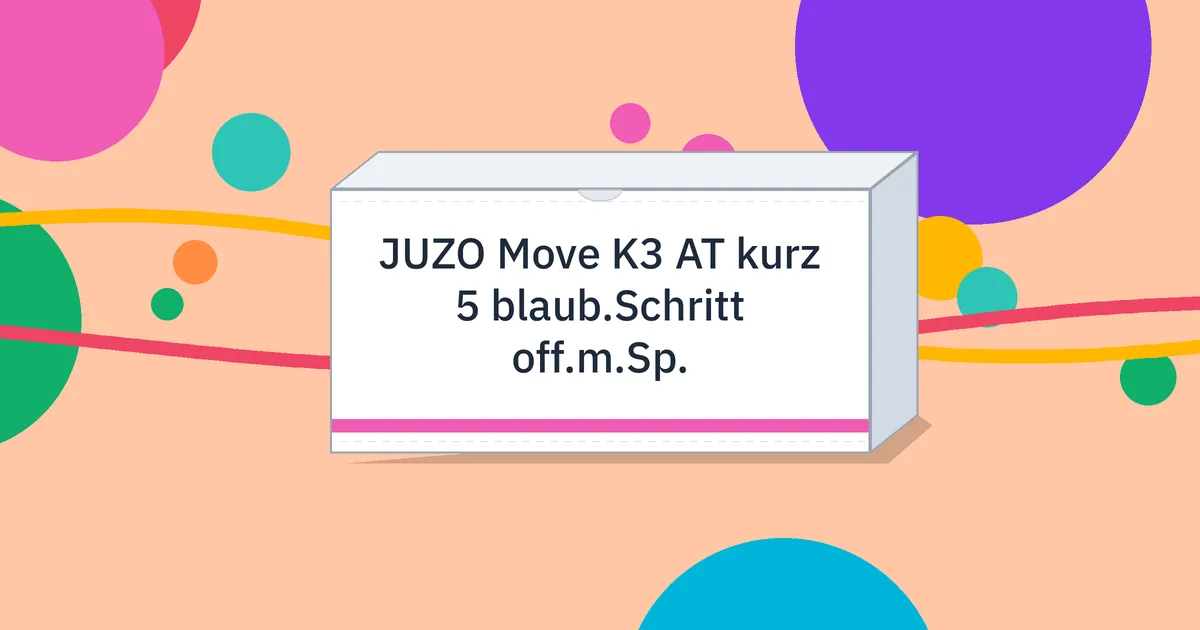 Symbolbild: Packung mit der Aufschrift JUZO Move K3 AT kurz 5 blaub.Schritt off.m.Sp. (PZN 20683745) – Verfügbarkeit und Bezug in Apotheken in Frankfurt am Main