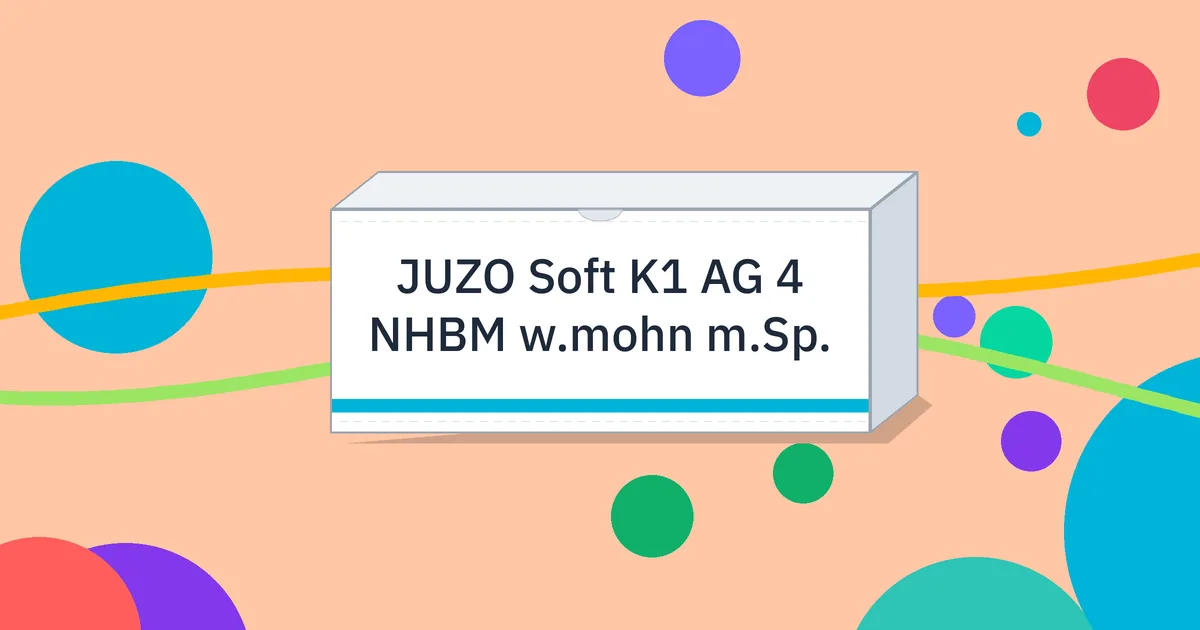 Symbolbild: Packung mit der Aufschrift JUZO Soft K1 AG 4 NHBM w.mohn m.Sp. (PZN 15015510) – Verfügbarkeit und Bezug in Apotheken in Frankfurt am Main