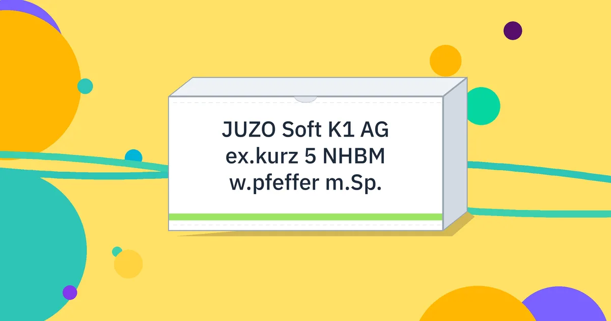 Symbolbild: Packung mit der Aufschrift JUZO Soft K1 AG ex.kurz 5 NHBM w.pfeffer m.Sp. (PZN 15017940) – Verfügbarkeit und Bezug in Apotheken in Frankfurt am Main