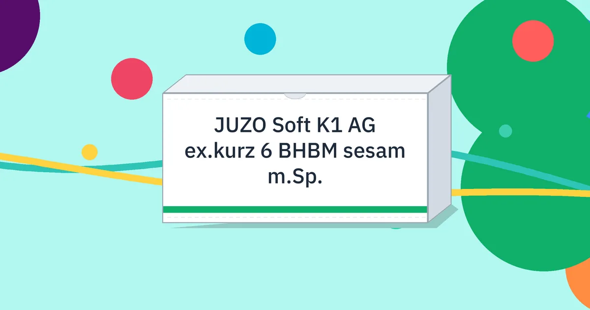Symbolbild: Packung mit der Aufschrift JUZO Soft K1 AG ex.kurz 6 BHBM sesam m.Sp. (PZN 14856319) – Verfügbarkeit und Bezug in Apotheken in Frankfurt am Main