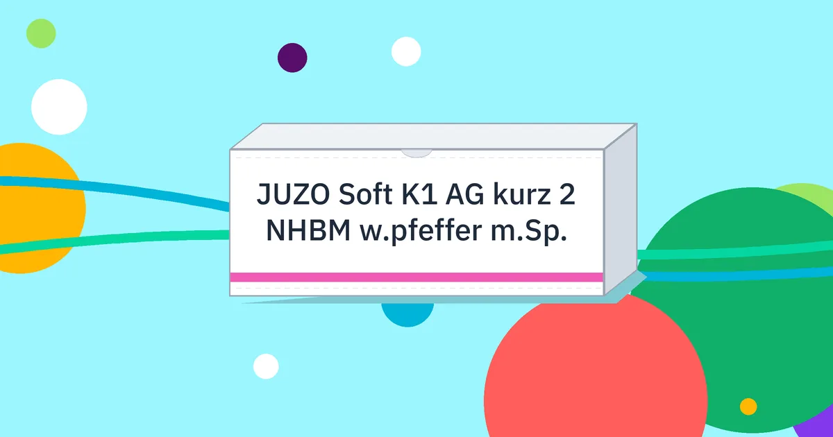Symbolbild: Packung mit der Aufschrift JUZO Soft K1 AG kurz 2 NHBM w.pfeffer m.Sp. (PZN 15016047) – Verfügbarkeit und Bezug in Apotheken in Frankfurt am Main